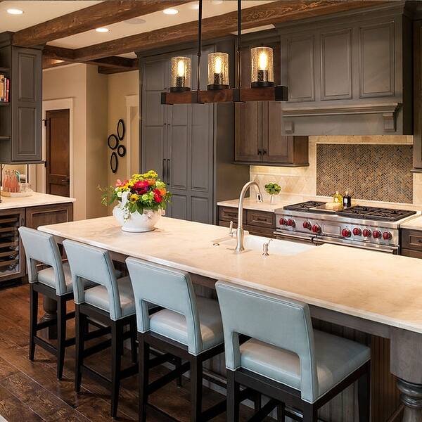 Anmytek Modern Farmhouse 3-Light Wood Chandelier Rustic Linear Kitchen ...