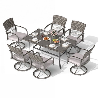 7-Piece Metal Patio Outdoor Dining Set with Rectangle Table and Rattan ...