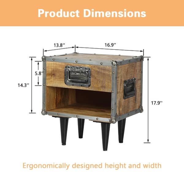 ExBrite Solid Wood End Table Black Metal Legs Rustic Oak Finish - Bed ...