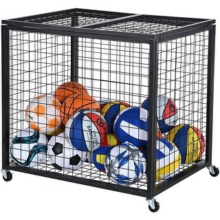 VEVOR Rolling Sports Ball Storage Cart,Lockable Basketball Cage with ...