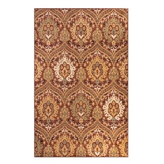 5' X 8' Red Olive And Gold Floral Stain Resistant Area Rug - 3'6" - Bed ...