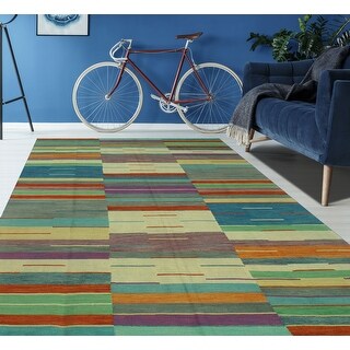 Hand-Woven Winchester Kilim Alburt Rust/Green Rug - 6'5" x 9'7" - Bed ...