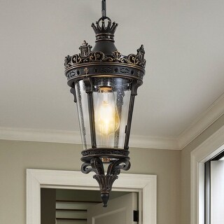 18" Antique Crown Outdoor Hanging Lantern, Ornate Design, Clear Glass ...