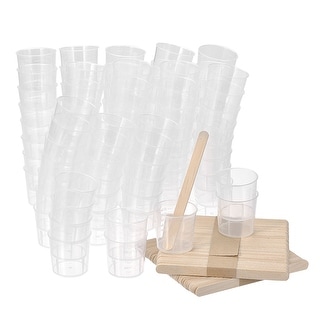 100 Pack 30ml PP Plastic Graduated Beaker with 100 Pack Wooden Stirring ...