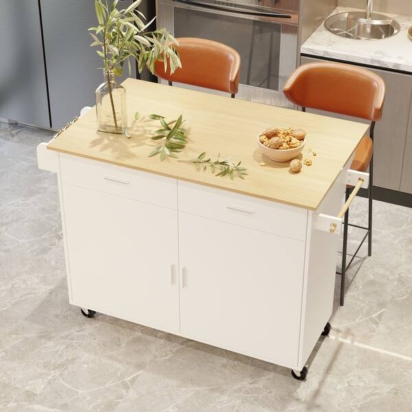 Chef's Rolling Kitchen Cart w/Rotatable Shelves & Dual-Drawer Storage ...