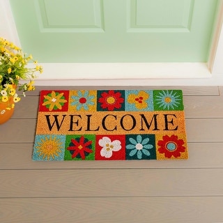 28 in. x 16 in. Big Bold Florals Welcome Tiles Coir Mat - Bed Bath ...