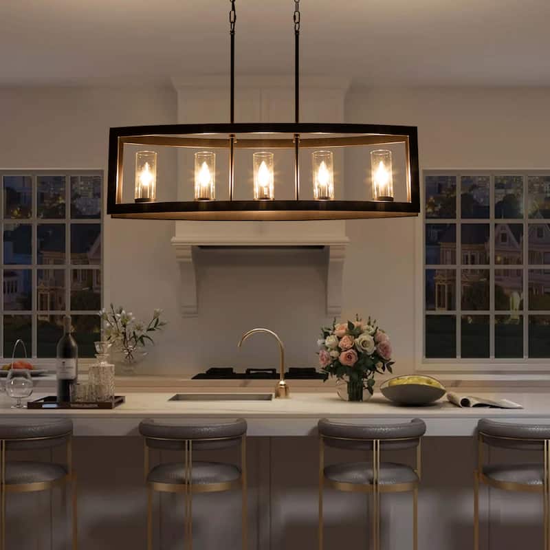 5-Light Mid-Century Modern Industrial Linear Kitchen Island Pendant ...