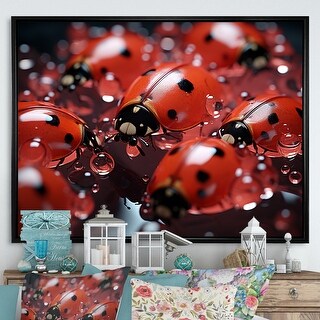Designart "Dreamy Ladybug Reflections " Ladybug Framed Wall Decor - Bed ...