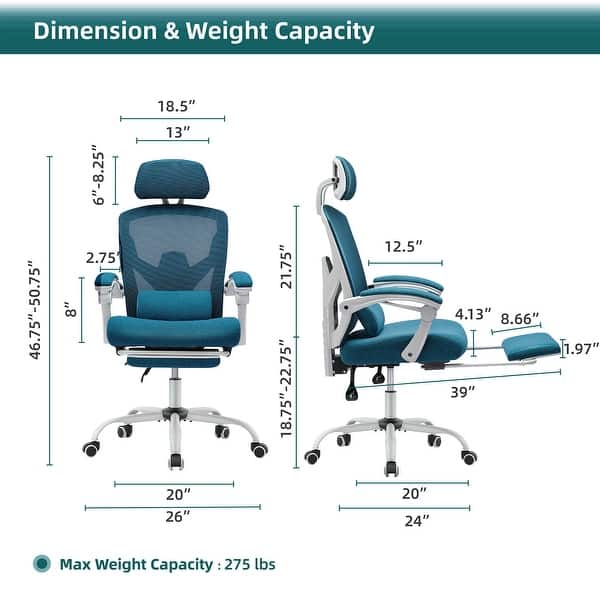SWEETCRISPY Mesh High Back Ergonomic Office Chair Lumbar Support Pillow ...