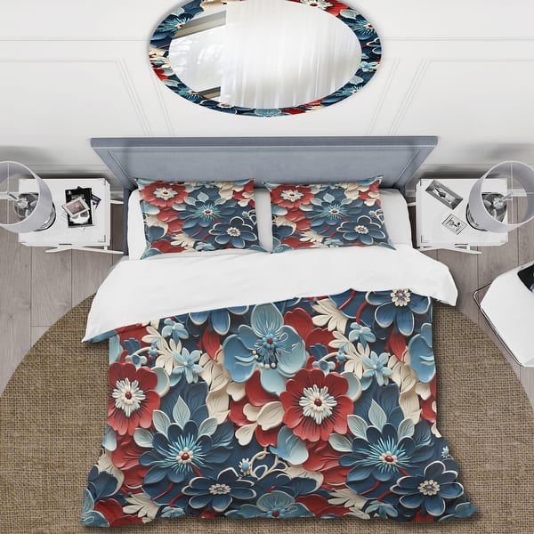 Designart "Intricate Embellishments" Blue Floral Bed Cover Set With 2 ...