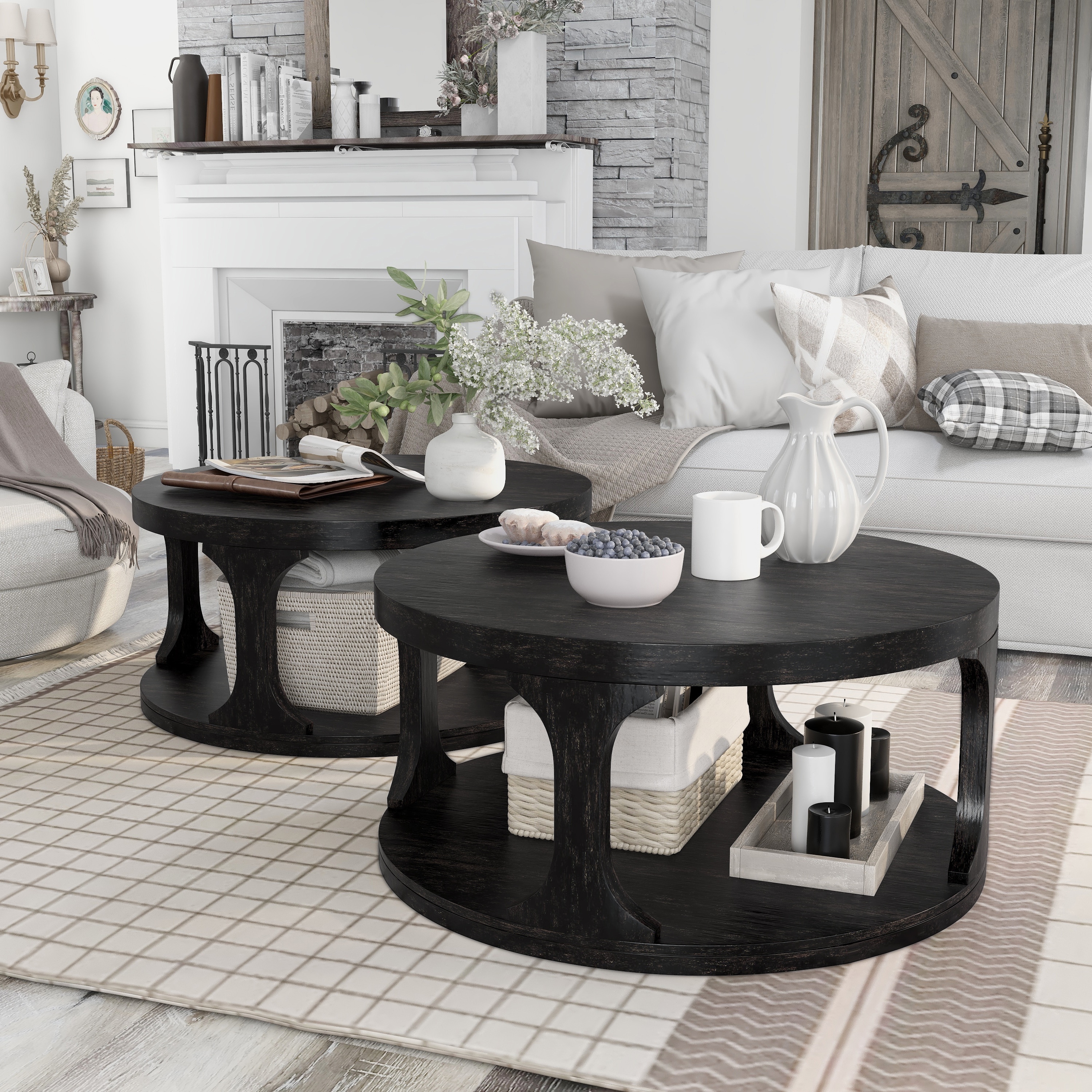Furniture of America Nela Contemporary Antique Black Round Coffee Table