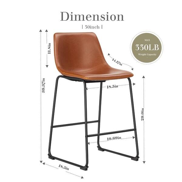 30 Inch Counter Height Bar Stools Set of 2, Modern Faux Leather High ...