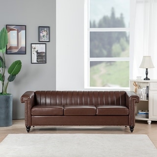 Traditional Style Leather Upholstered 3 Seater Sofa,Dark Brown - Bed ...
