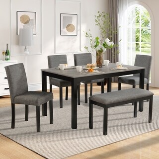 6-Piece Spacious Dining Set, Wood Dining Table and Upholstered Dining ...