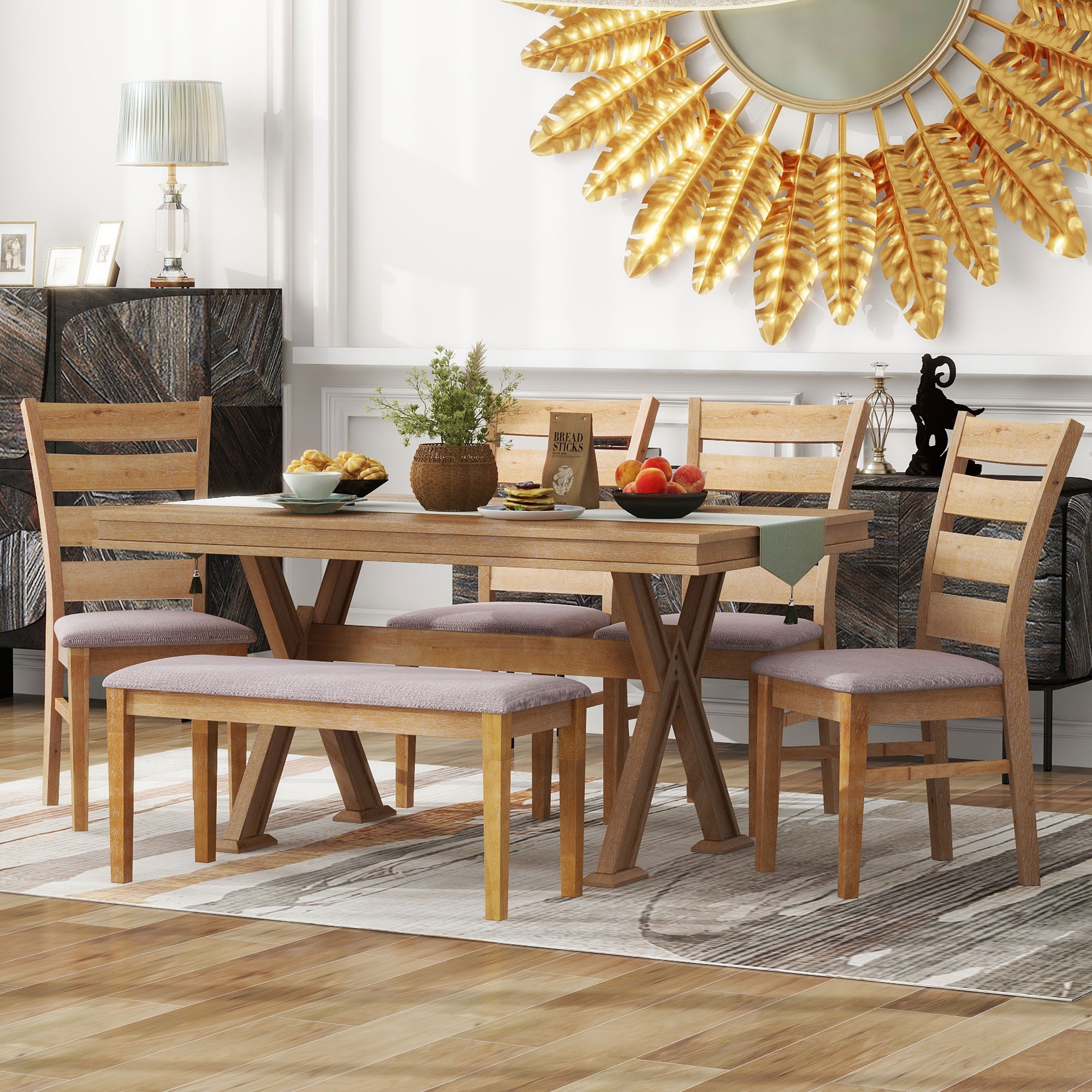 6 Piece Retro 59 L Rectangular Dining Table Set Bed Bath Beyond 40523350