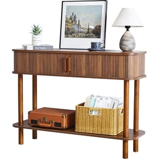 Console Table with Storage, Sliding Door & Open Shelf, Sofa Table for ...