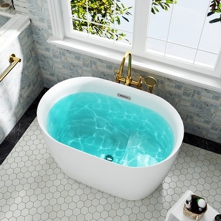 43 in. Freestanding Acrylic Japanese Soaking Bathtub, Oval Compact ...