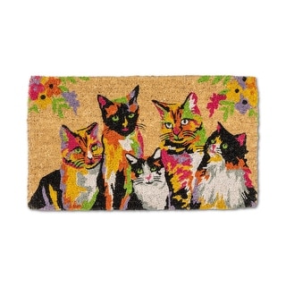 ABBOTT Colorful Cats Doormat Watercolor Print Natural Coir Welcome Mat ...
