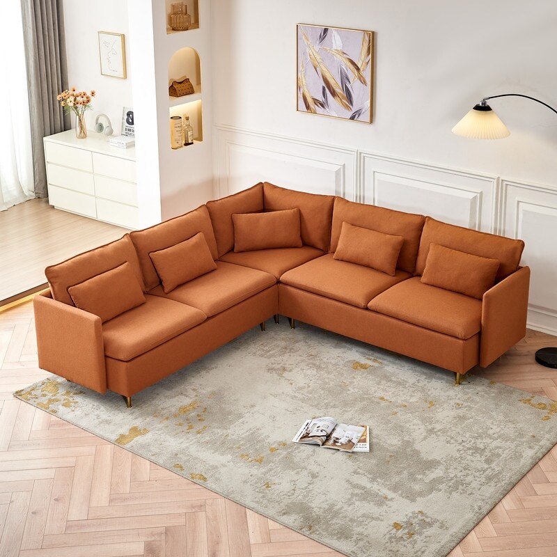 Corner Sectional Sofa L Shaped Sectional Couch with Support Pillow,Orange - Sectional Sofa - Bed ...