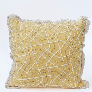 Yellow With Beige Beading, Lines And Fringe Cushion Cover - Bed Bath ...