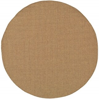 8' Round Tan Round Striped Stain Resistant Indoor Outdoor Area Rug - 6 ...
