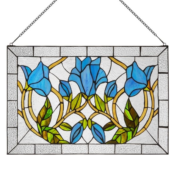 16-in H Blue Floral Vines Multicolored Stained Glass Window Panel - 24 ...