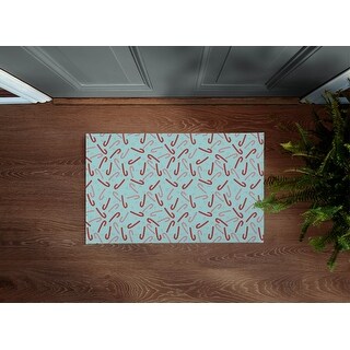 CANDY CANE KISSES BLUE & RED with Rubberized non-slip Backing Indoor ...