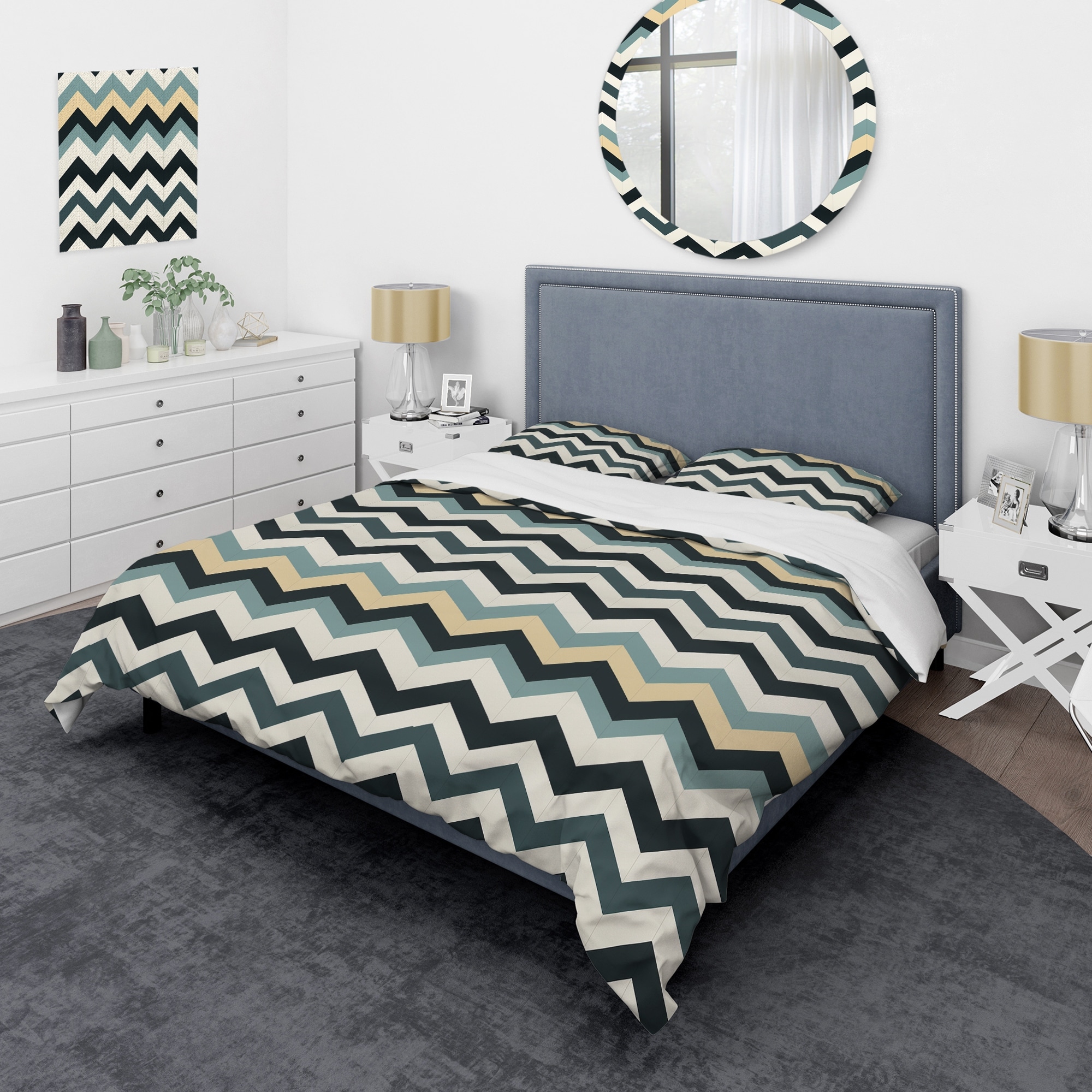 grey chevron bedding