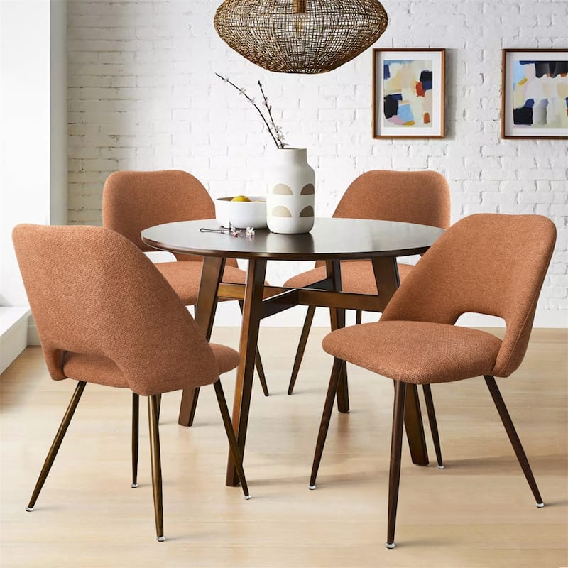 Upholstered Modern Cutout Back Dining Chair with Walnut Leg（Set of 4 ...