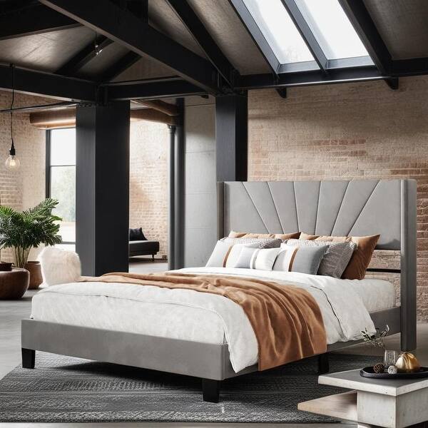 Queen Size Elegant Design Velvet Upholstered Platform Bed, Box Spring ...