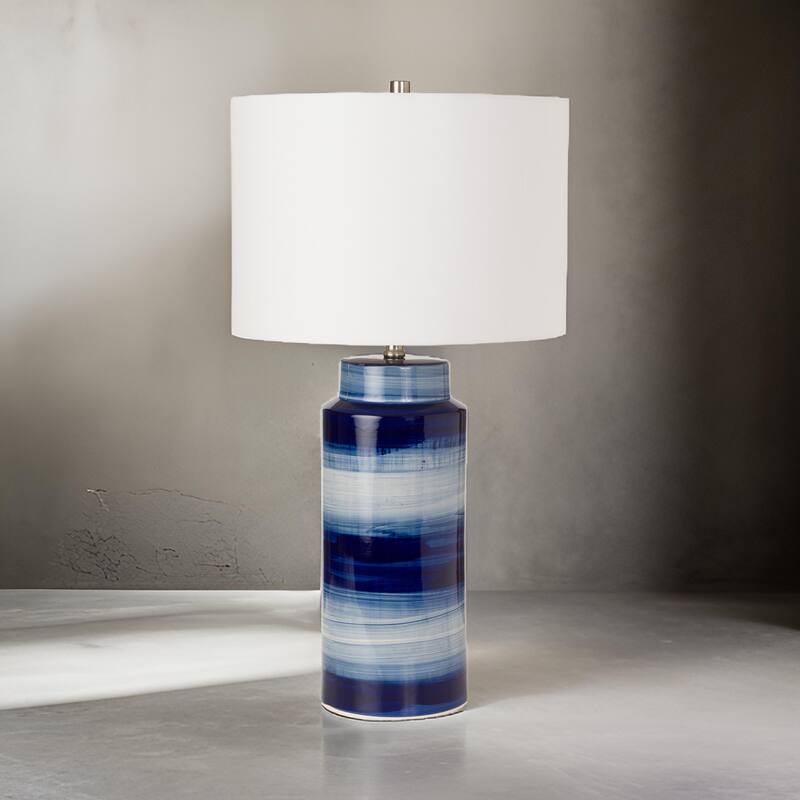 Lux Lighting Navy and White Stipped Ceramic Coastal Inspired ...