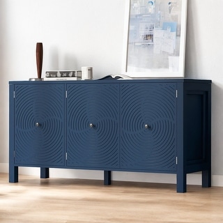 Elegant Navy Blue Sideboard with Curved Swirl Patterned Doors, Artistic ...