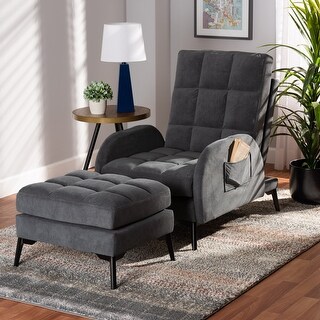 Belden Modern & Contemporary Velvet Lounge Chair and Ottoman Set-Grey ...