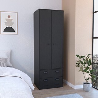 Sleek Black Wardrobe Closet Armoire with Double Doors, Hanging Rod, and ...