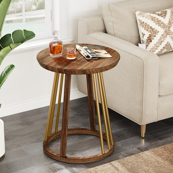 Round End Side Table with Gold Frame Living Room Accent Tables Simple Bedside Table Bed Bath Beyond 38154559