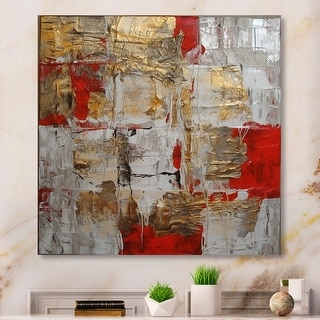 Designart "Cardinal Sin Retro Delight Abstract Red & Gold I" Abstract ...