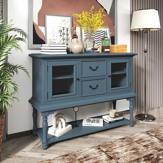 Navy Blue Entryway Console Table with Two Drawers and Two Glass Doors ...