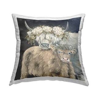 Stupell Cuddling Cattle Hydrangea Flowers Printed Outdoor Throw Pillow ...