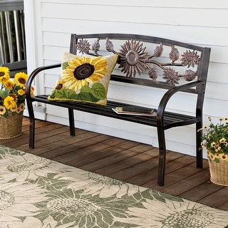 50 in. Sunflower Bronze Metal Outdoor Bench - 50x34x21 - Bed Bath ...