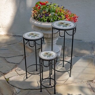 "Marisol" Set of 3 Round Nesting Iron Mosiac Plant Stands - 11.81X11 ...