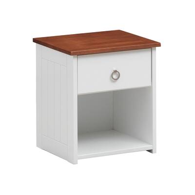 Nautical Wooden Nightstand with Open Compartment, Brown and White ...