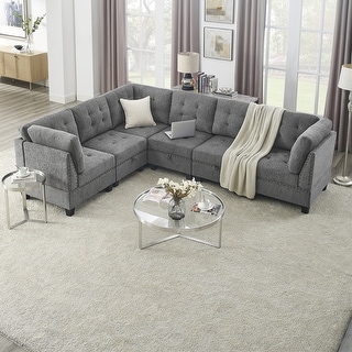 Grey Chenille L Shape DIY Combination Modular Sectional Sofa - Bed Bath & Beyond - 37254623