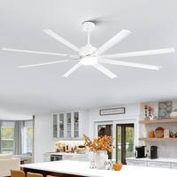 84" LED White Ceiling Fan with Light Kit and Remote-8 Aluminum blade ...