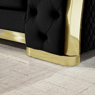 Black High-density Foam Loveseat Velvet Upholstered Sofa w/ Pillows ...