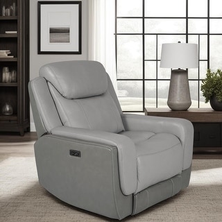 Rosalyn Zero Gravity Silver and Gray Leather Power Recliner with Power ...
