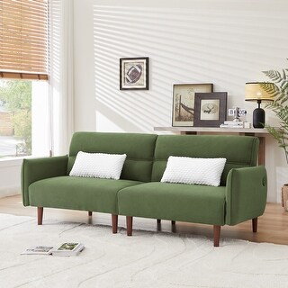 Modern Green Corduroy Convertible Futon Sofa Bed with Wooden Legs and 2 ...
