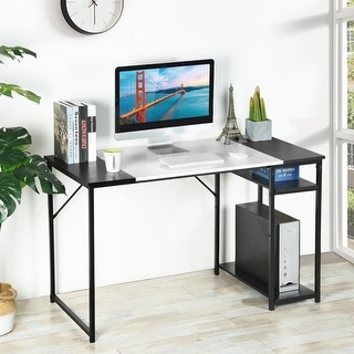 Metal Frame Writing Computer Desk with 2 Storage Shelves on Right Side ...