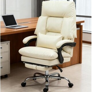Overstuffed Office Chair, High Back Desk Chair with Foot Rest, Cream ...
