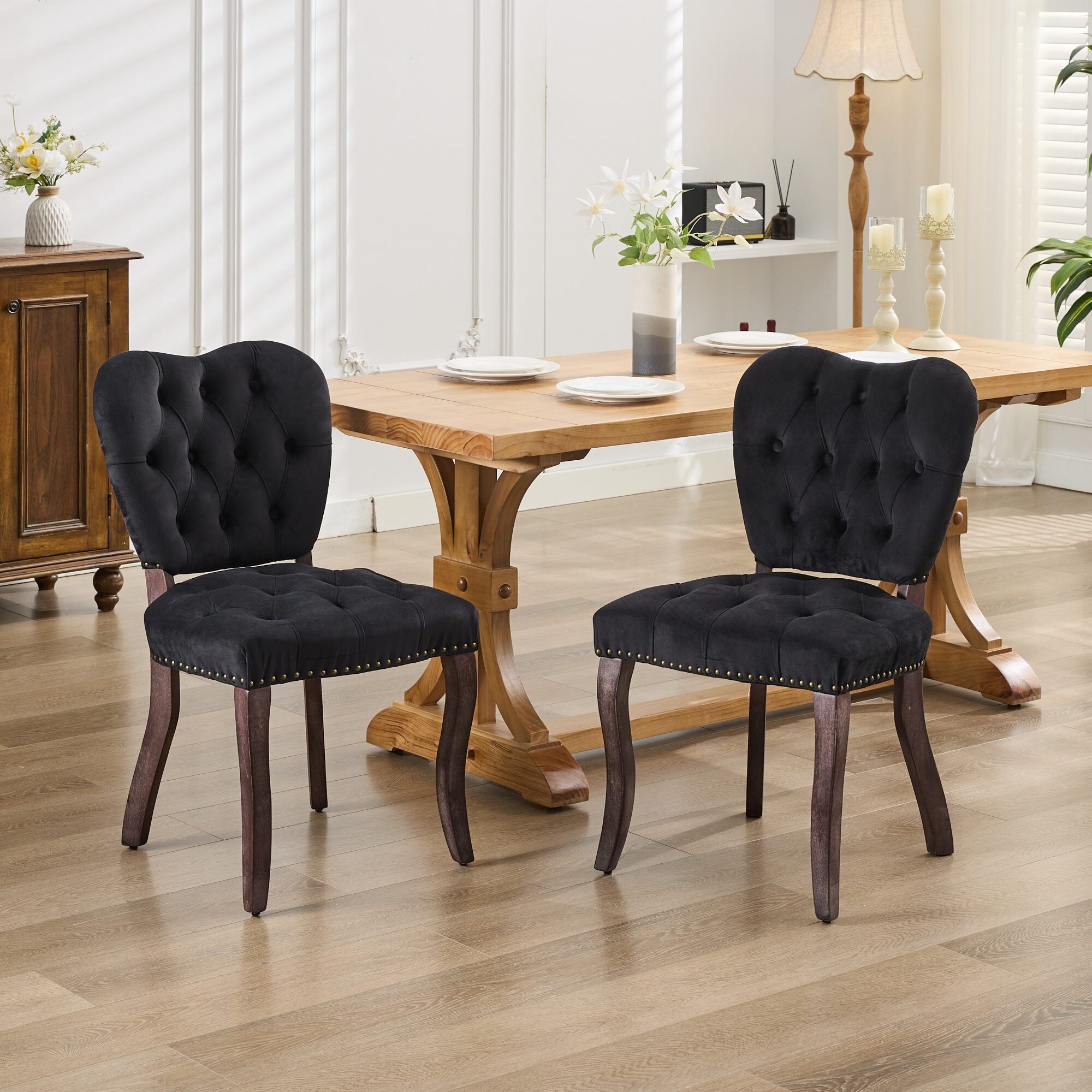 French Vintage Tufted Upholstered Fabric Dining Chair Set of 2 Bed Bath Beyond 42381123