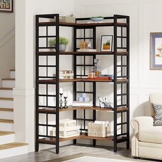 5-Tier Corner Bookshelf, L-Shaped Display Shelf with Open Storage - Bed ...